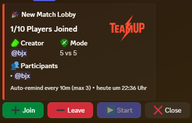 TeamUP X — Matchmaking Discord Bot